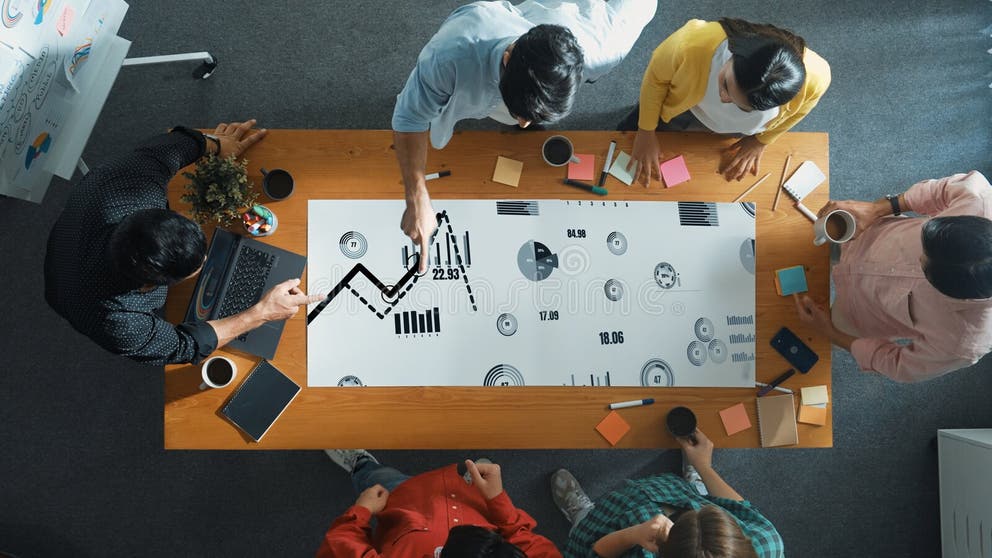 Team Pointing and Talking about Global Connection at Meeting Room ...