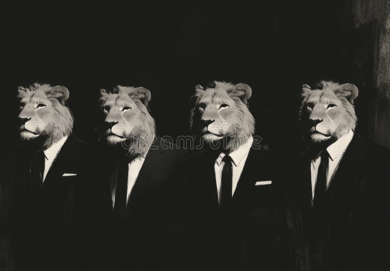 Team Portrait with Lion Heads. Creative AI for Teamwork and Confidence ...