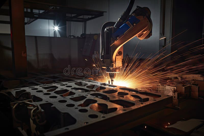 Team of Precision Welding Robots Working Together on Complex Metal ...