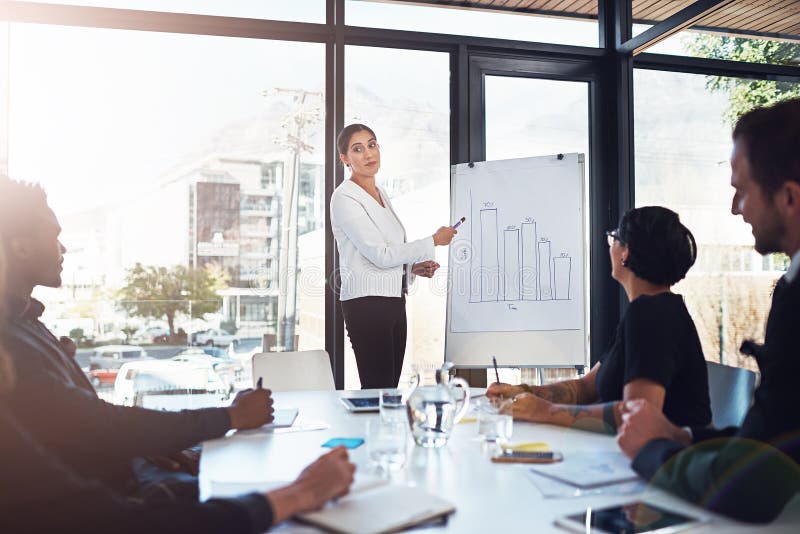 Team, Presenter and Graph in Meeting or Workshop for Session with ...