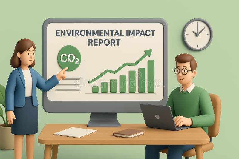 Team Presenting Environmental Impact Report with Graphs and Data in ...