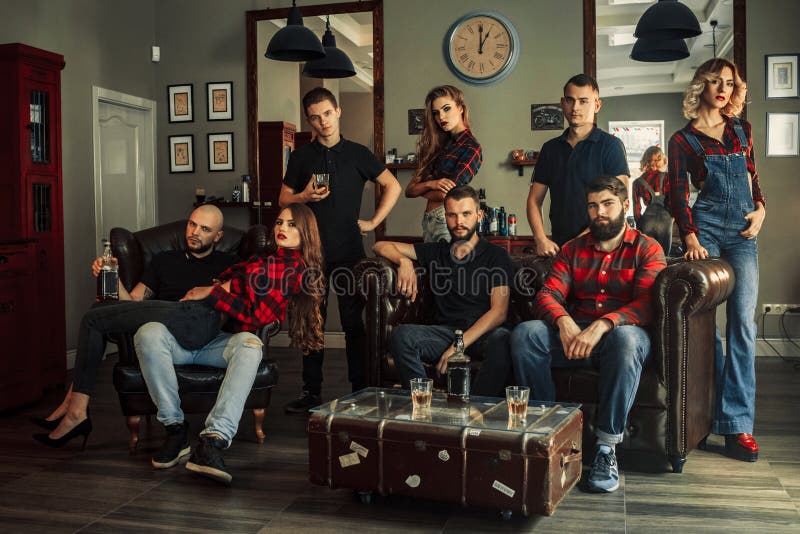 Team from Professional Barbers in Modern Barbershop. Stock Photo ...