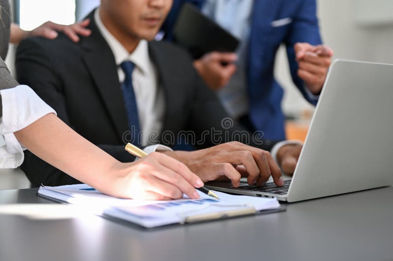 Team of Professional Business Financial Workers Working Together, Using ...