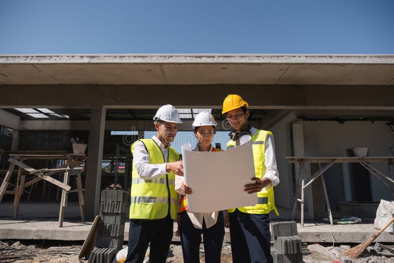 Team of Professional Civil Engineers and Architects Holding Project ...