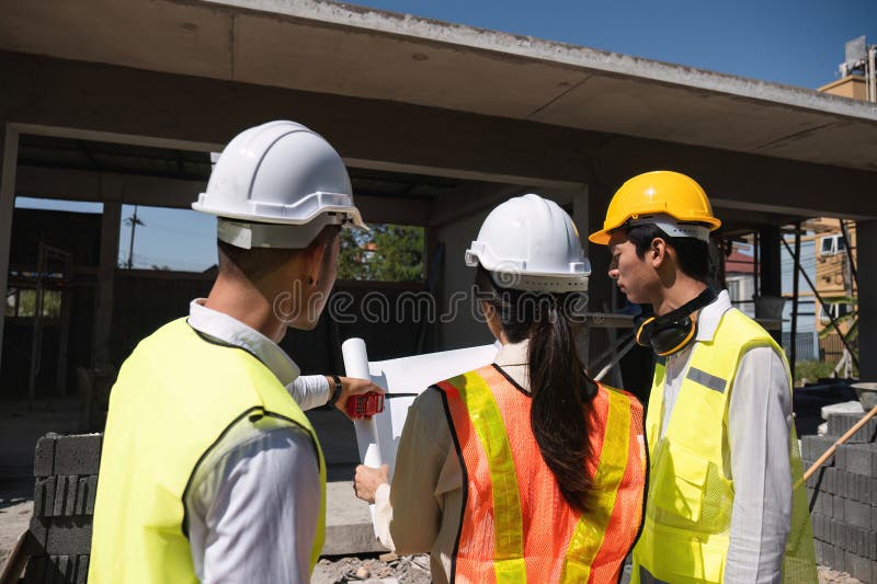 Team of Professional Civil Engineers and Architects Holding Project ...