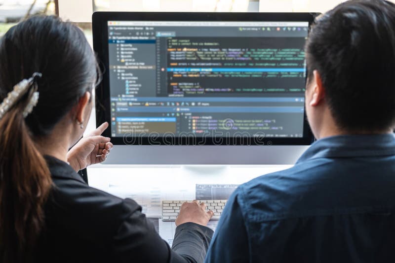 Team of Professional Developer Programmer Cooperation Meeting and Brainstorming and Programming ...