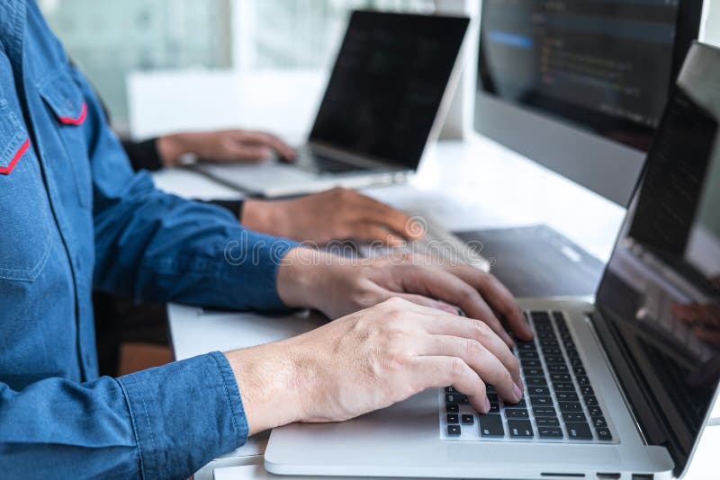 Team Of Professional Developer Programmer Cooperation Meeting And Brainstorming And Programming