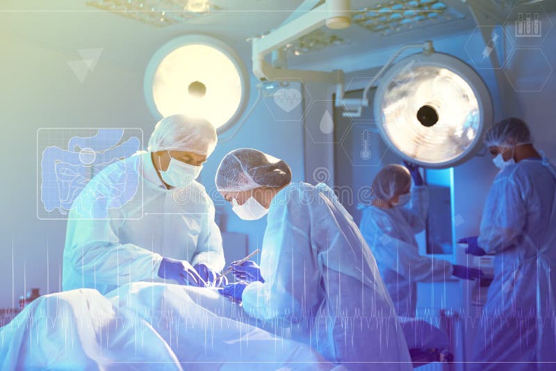 Team of Professional Doctors Performing Operation in Surgery Room and ...