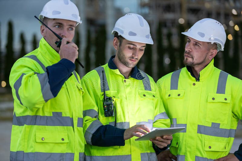 Team Professional Electrical Engineer Safety Uniform Working Together ...