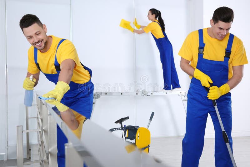 Team of Janitors Cleaning Room after Renovation Stock Image - Image of ...