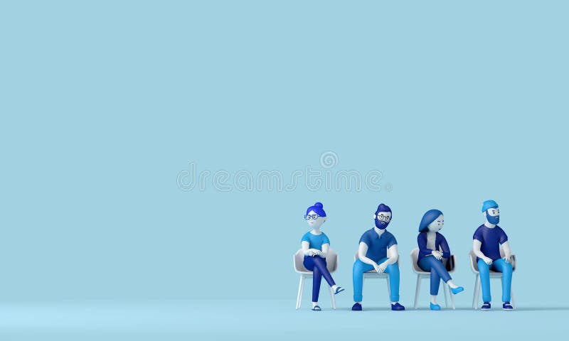 A Team of Professional People Sitting in a Line. 3D Rendering Stock ...