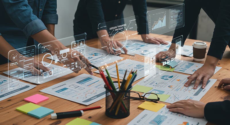 Collaborative Design Thinking: Team Analyzing Data with Augmented Reality Interface Stock ...