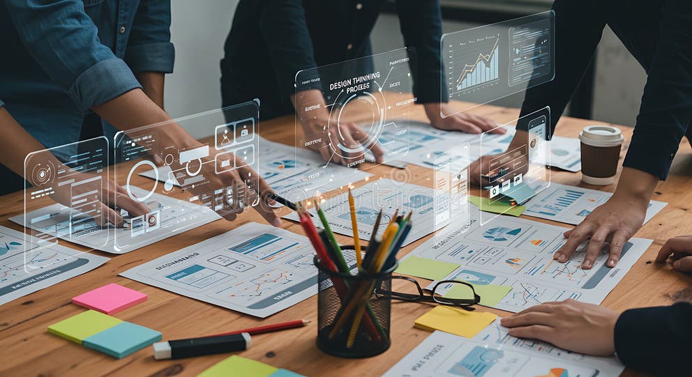 Collaborative Design Thinking: Team Analyzing Data with Augmented Reality Interface Stock ...