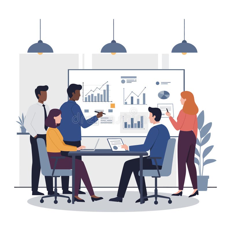 Team of Professionals Collaborating in a Modern Office with Charts and ...