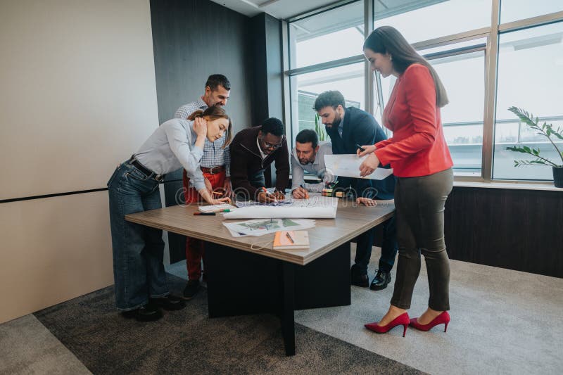 Team of Professionals Collaborating on a Project at a Modern Office ...