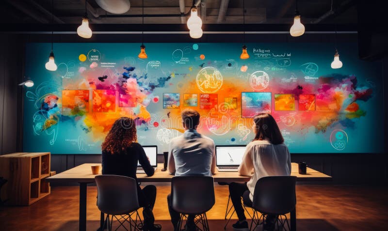 Team of Professionals Engaged in Brainstorming Session in Front of ...