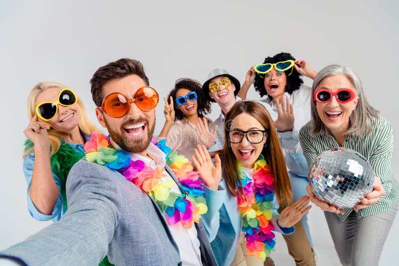 Group of Cheerful Diverse Colleagues with Colorful Accessories and ...