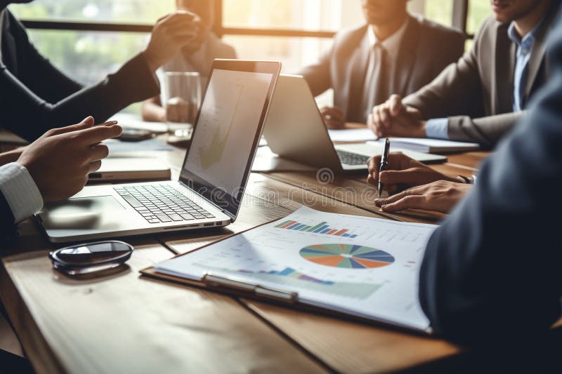 Team of Professionals in a Meeting, Engaging with Charts and Reports on ...