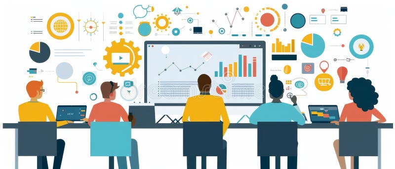 Team of Professionals Working on Data Analysis. Collaborative Workspace ...