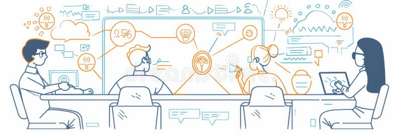 A Team of Professionals Working Together Around a Large Whiteboard with ...