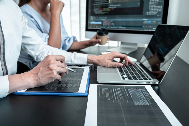 Team Of Programmer Working In Software Javascript Computer In It Office Writing Codes And Data