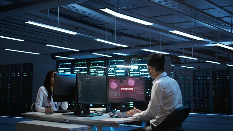 Team of Programmers in Server Hub Trying To Protect Hardware from Hacker Stock Photo - Image of ...