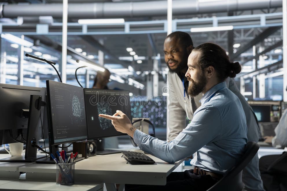 Team of Programmers Using Computer in Data Center, Integrating AI Tools Stock Photo - Image of ...