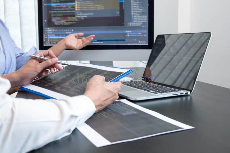 Team Of Programmers Working With Computer Programming Professional Development And Coding