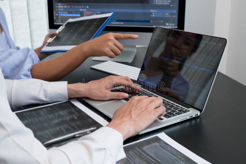 Team Of Programmers Working With Computer Programming Professional Development And Coding