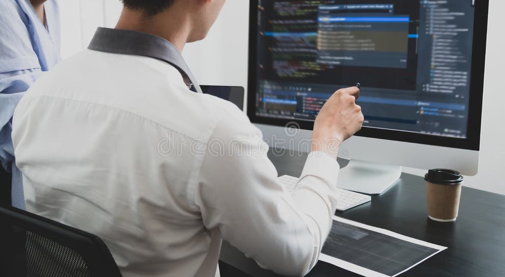 Team of Programmers Working with Computer Programming, Professional Development, and Coding ...