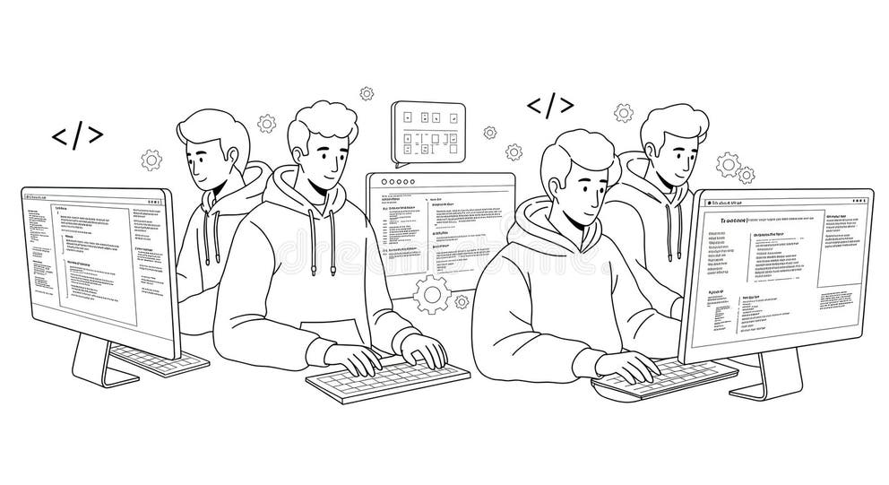 Team of Programmers Working on Software Development Stock Illustration ...