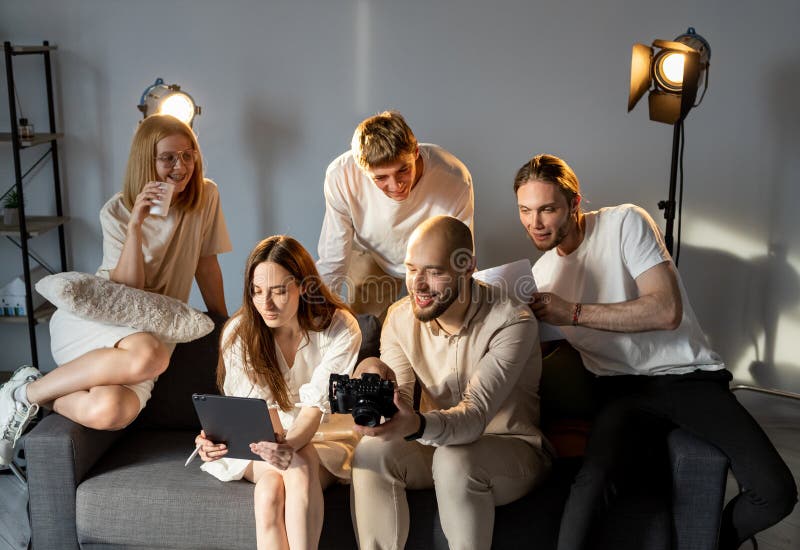 Team Project Photo Studio Cheerful People Light Stock Image - Image of ...