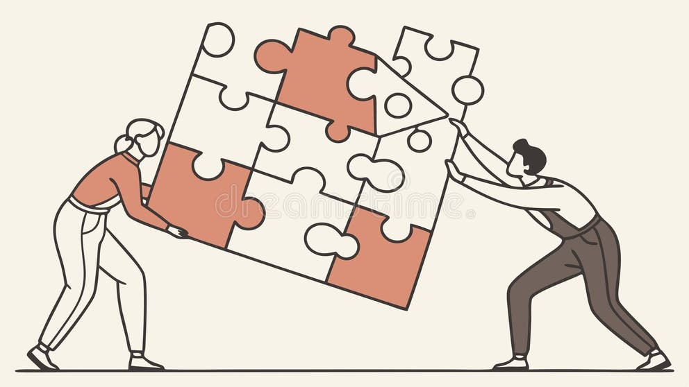 Team Pushing Puzzle Piece Vector, Collaboration Problem Solving, Vector ...