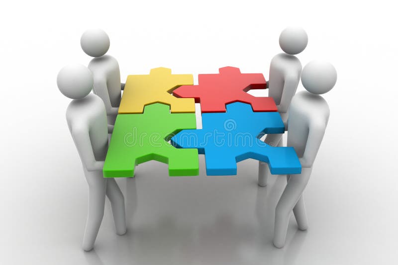 3d People Team Group on Round Concept Teamwork Puzzle Stock ...