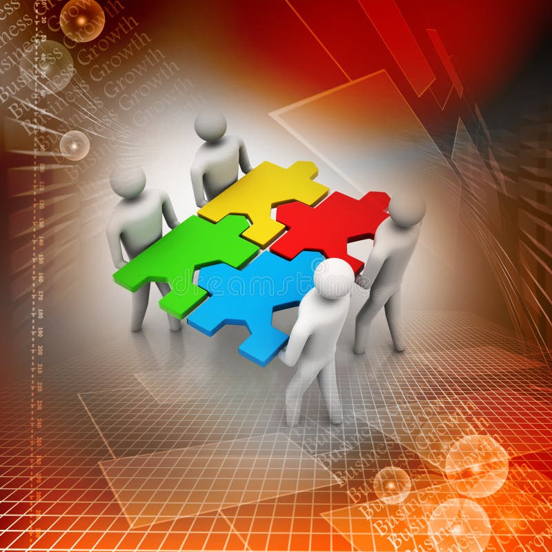Team with the Puzzles in Hands Stock Illustration - Illustration of ...