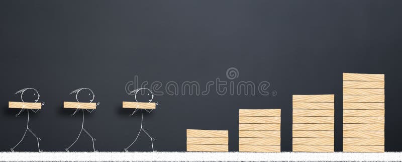 Team Raises Growth Chart Wtih Wood Blocks Stock Photo - Image of graph ...