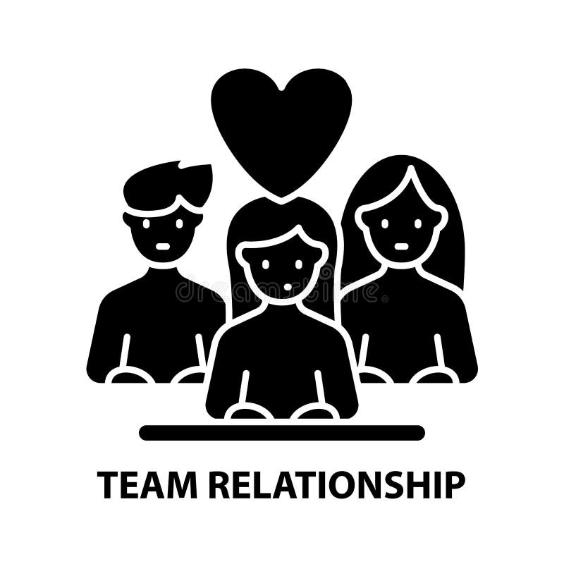 Team Relationship Sign Icon, Black Sign with Strokes, Concept ...