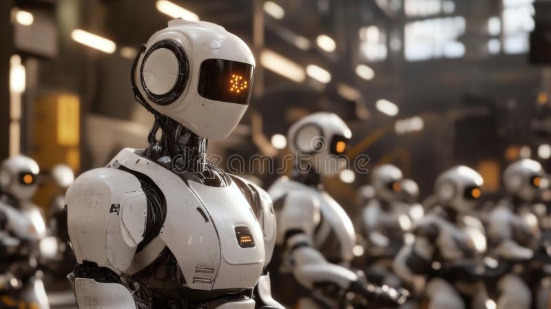 Team of Robotics Engineers Observing AI-Powered Robots in Factory Stock ...