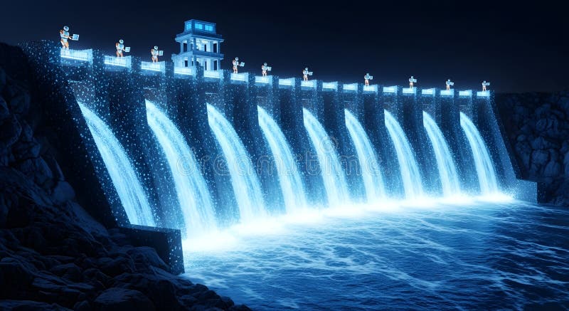 A Team of Robots Managing a Massive Data Dam, a Strong Visual Metaphor for Data Governance ...