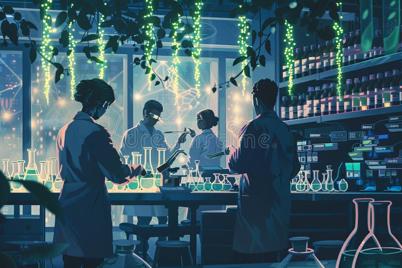 A Team of Scientists and Researchers are Standing Around in a High-tech ...