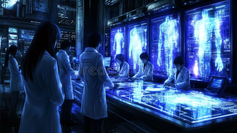Team of Scientists Working in Futuristic Laboratory Using Digital ...