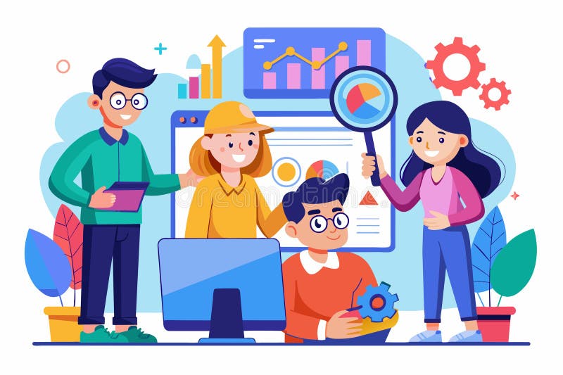 Team of SEO Analytics Experts Examining Data on a Computer Screen, Seo ...