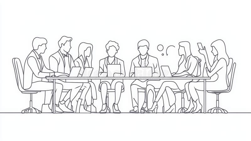 A Team of Seven People Sitting Around a Table Working on Laptops ...