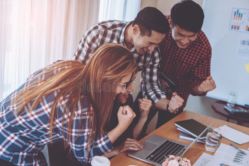 Team Showing Team Work Success Winning Gesture in Business Team Stock ...