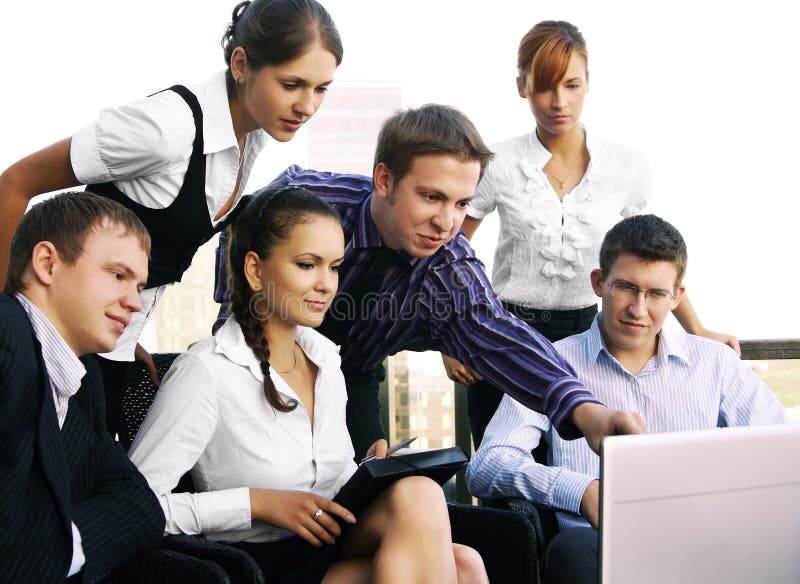 A Team of Six Business Persons is Working Together Stock Image - Image ...