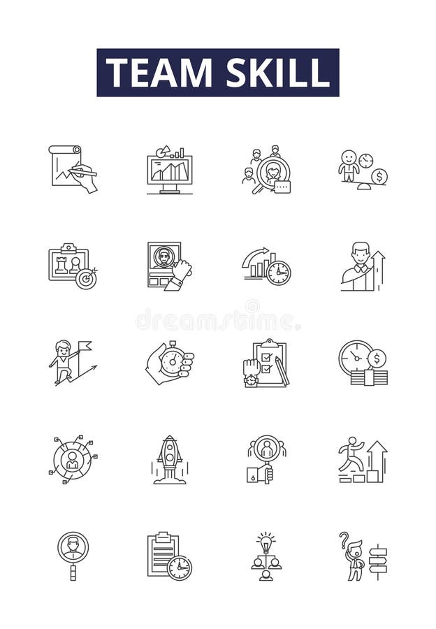 Team Skill Line Vector Icons and Signs. Problem-solving, Communication ...