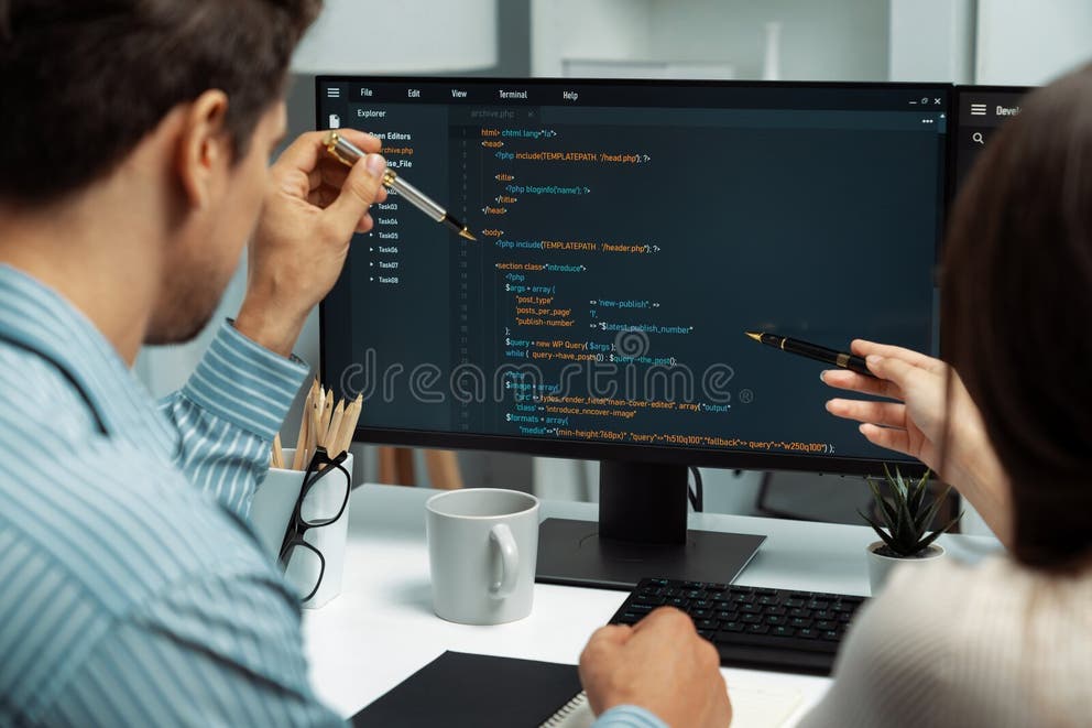 Developers Program Coding Discussing Website Planning Software. Postulate. Stock Photo - Image ...