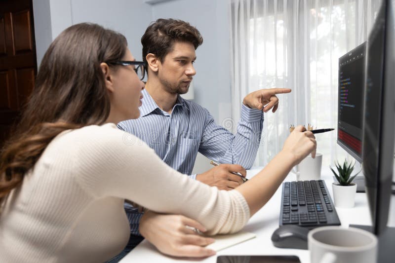 Team Developers Program Thinking Newest Coding Creative Website. Postulate. Stock Image - Image ...