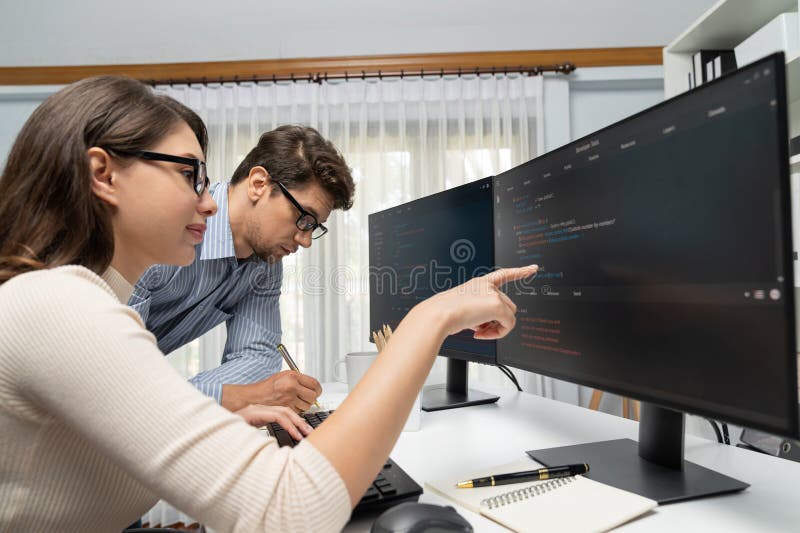 Team Developers Program Thinking Newest Coding Creative Website. Postulate. Stock Image - Image ...