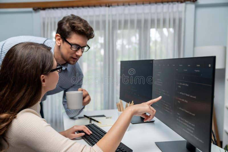 Team Developers Program Thinking Newest Coding Creative Website. Postulate. Stock Image - Image ...